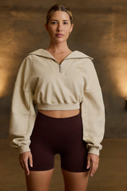 Quarter-Zip Cropped Sweatshirt in Bone | Oh Polly