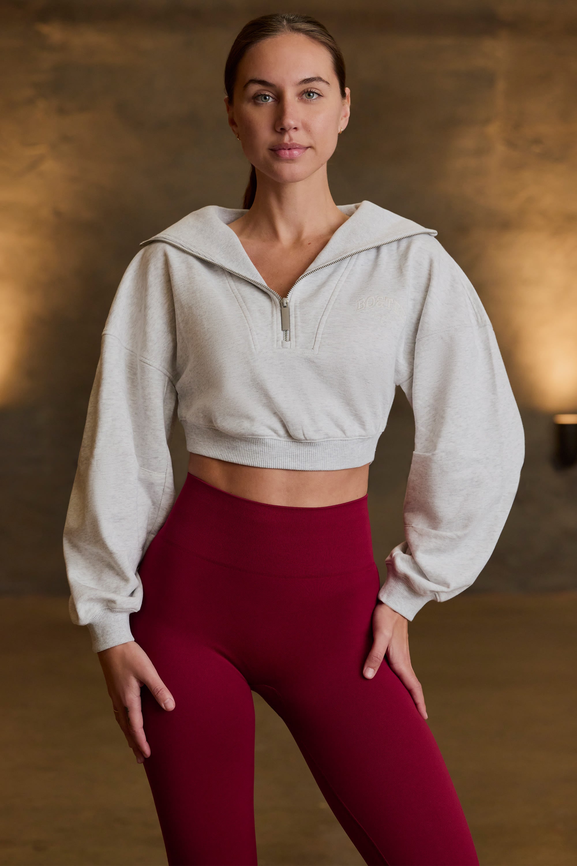 Quarter-Zip Cropped Sweatshirt in Grey Marl | Oh Polly