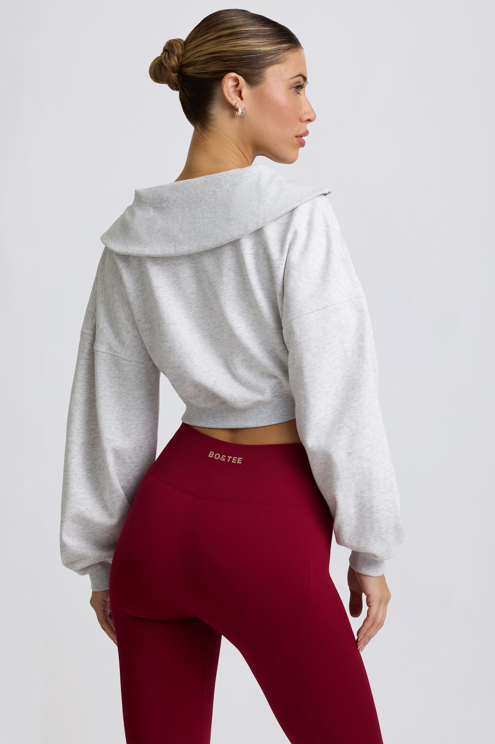 Quarter-Zip Cropped Sweatshirt in Grey Marl | Oh Polly