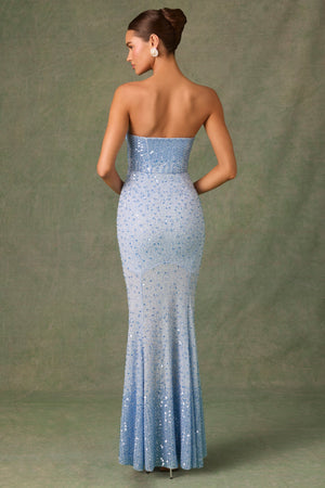 Vesna Embellished Sweetheart-Neck Fishtail Gown in Sky Blue | Oh Polly