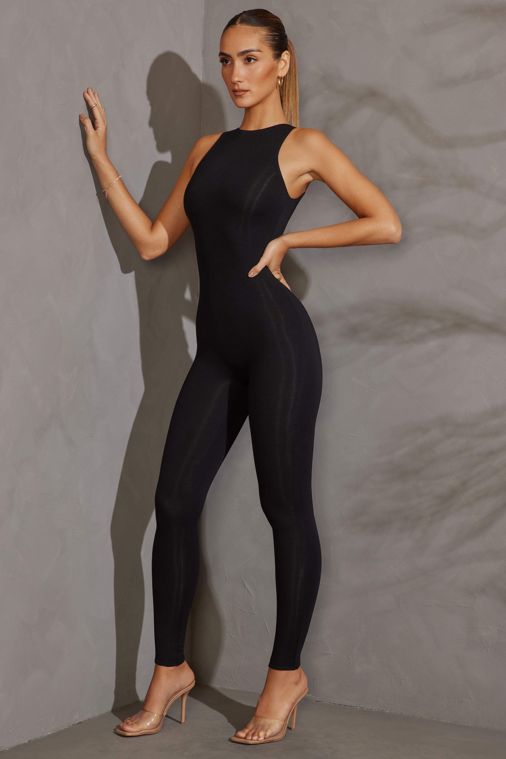 Vida Racer Neck Jumpsuit in Black | Oh Polly