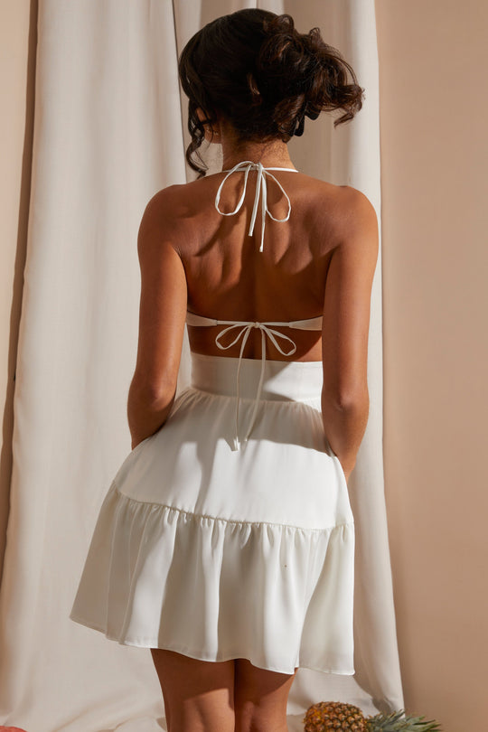 Fleur Halter Neck Cut Out Mini Dress in White | Oh Polly